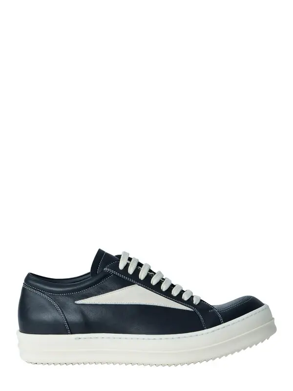 Rick Owens Low-top Leather Sneakers With Contrast Stitching - Black