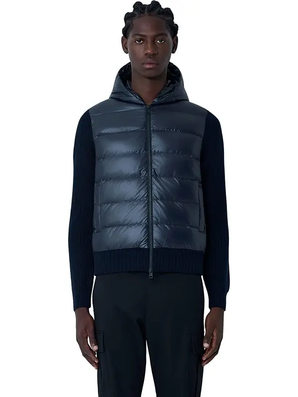 Moncler Quilted Cardigan With Knitted Sleeves - Blue