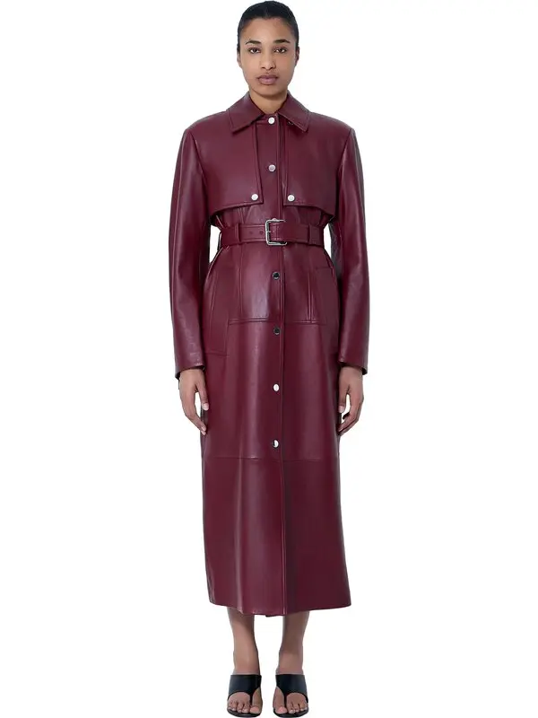 Sportmax Long Leather Belted Coat - Multicolor