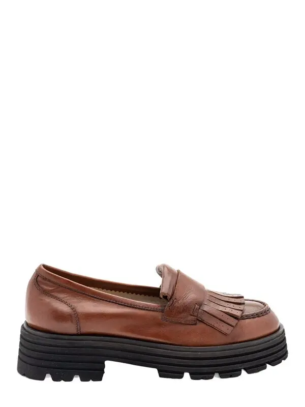Lukure Gea Hand-painted Kangaroo Leather Loafers - Chestnut