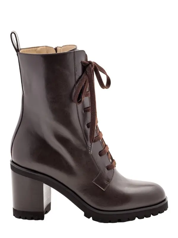 Lukure Agathe Lace-up Block Heel Boots - Dark Brown