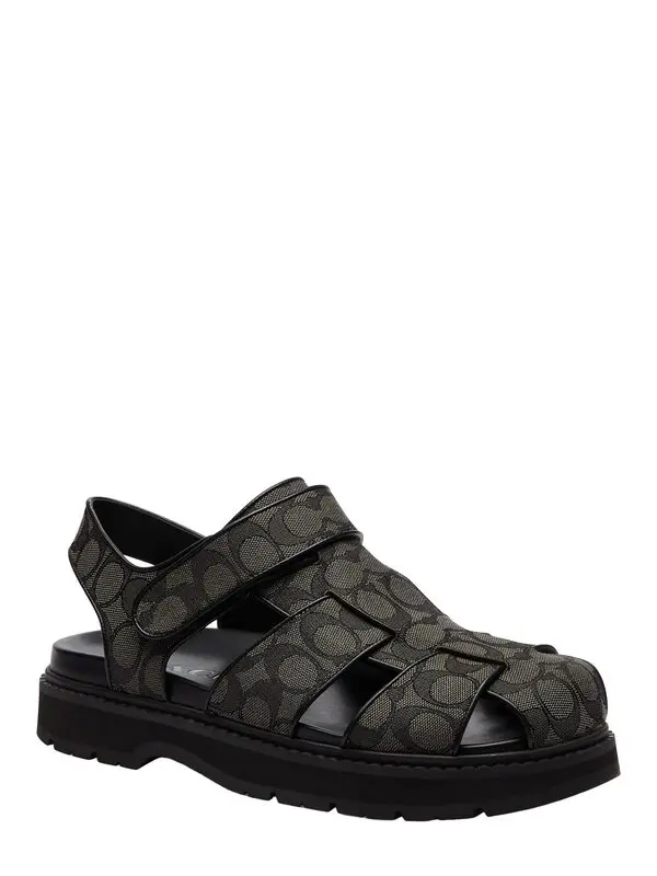 COACH Fisherman Sandal In Signature Jacquard - Graphite/black