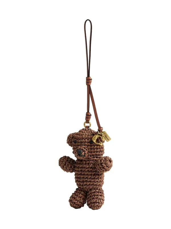 COACH Woven Bear Bag Charm - Brass/multi