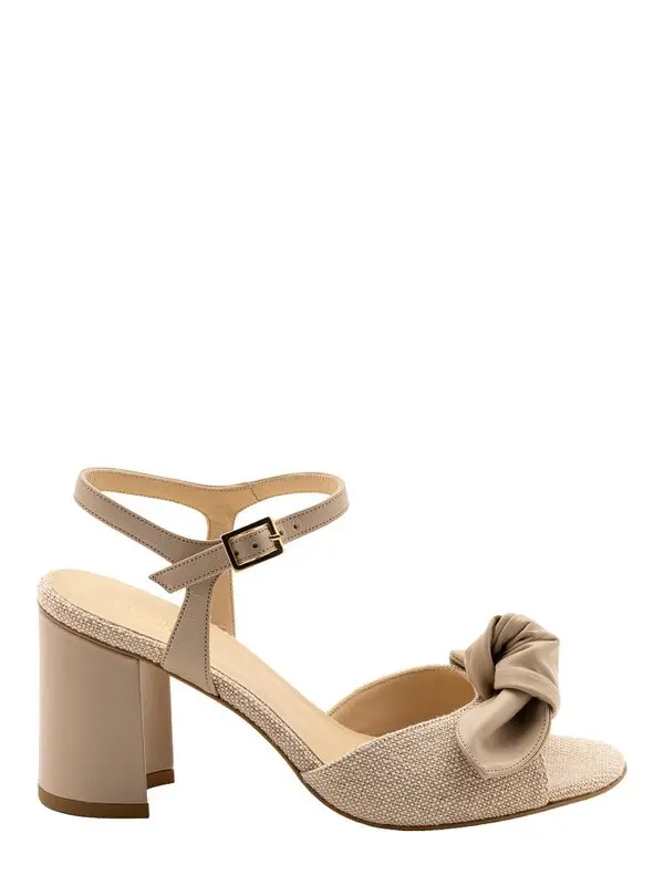 Lukure Bonbon Woven Canvas And Leather Block Heel Sandals With Bow Detail - Beige