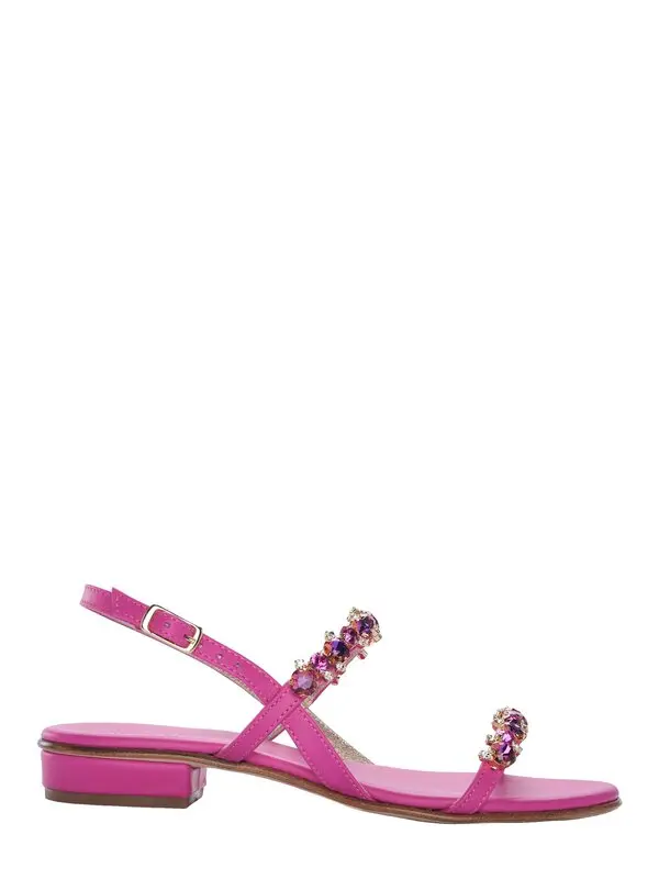 Lukure Crystal Embellished Leather Flat Sandals - Fuchsia
