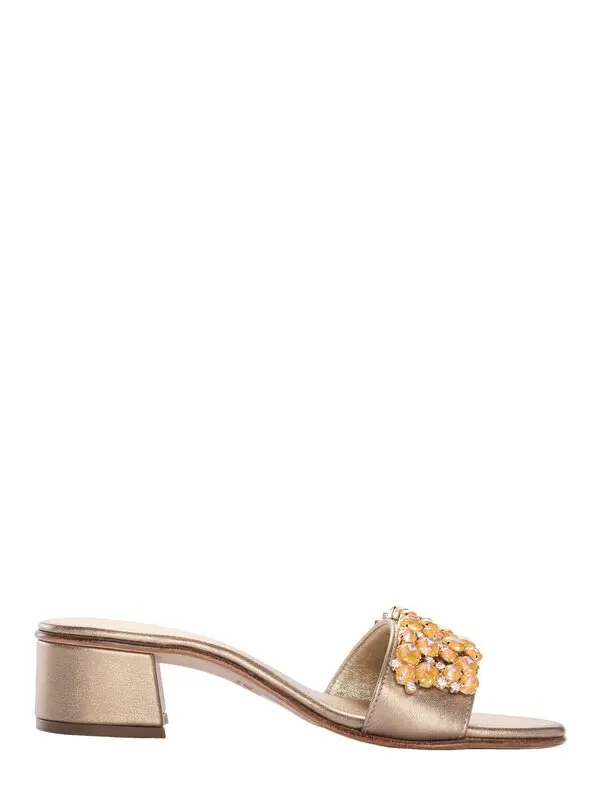 Lukure Crystal Embellished Leather Slippers - Gold