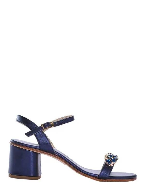 Lukure Iris Embellished Block Heel Sandals - Navy