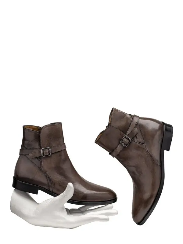 Lukure Catherine Ankle Boots With Silver Buckle Detail - Grey Brown