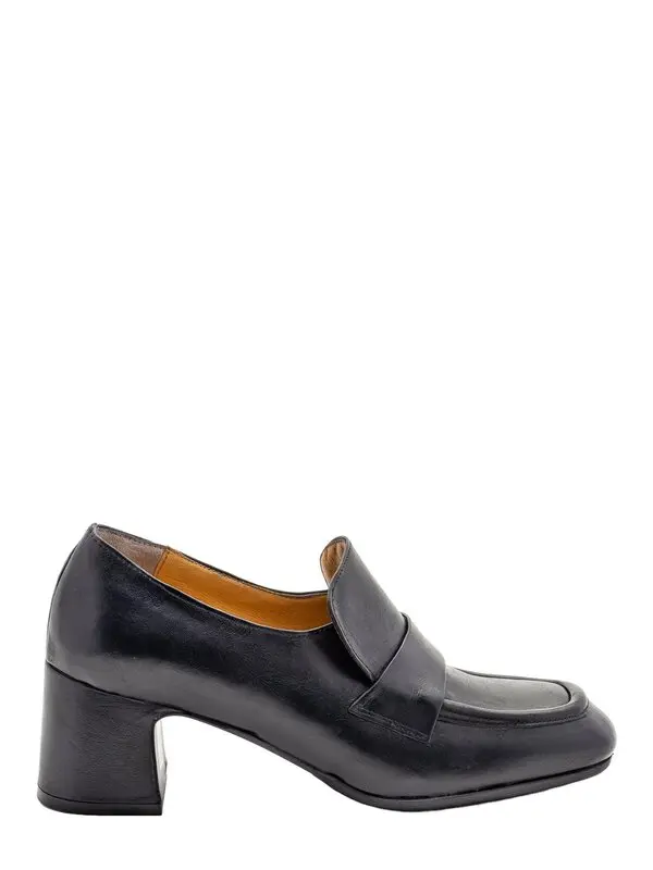 Lukure Camille Leather Loafers With Block Heel - Black
