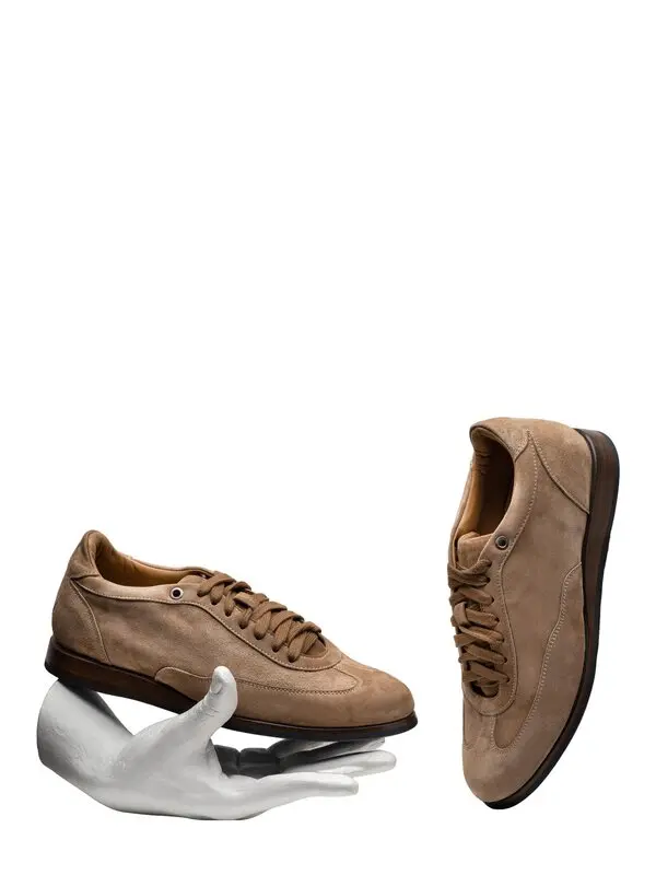 Lukure Handmade Italian Kangaroo Leather And Suede Lace-up Sneakers - Beige