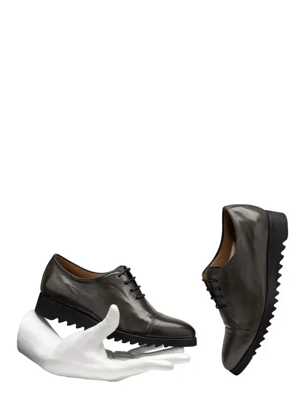 Lukure Denise Hand-painted Kangaroo Leather Lace-up Shoes - Black