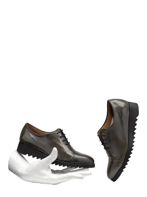 Lukure Denise Hand-painted Kangaroo Leather Lace-up Shoes - Dark Green