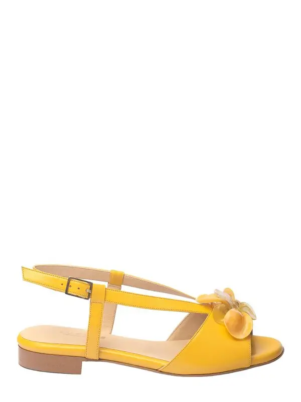 Lukure Ambre Floral Embellished Sandals - Lemon