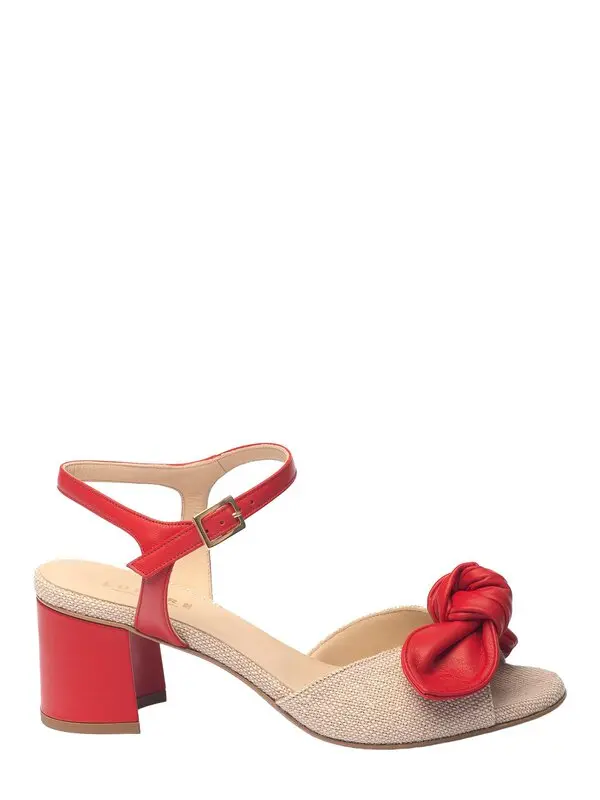 Lukure Bonbon Woven Canvas And Leather Block Heel Sandals With Bow Detailing - Red