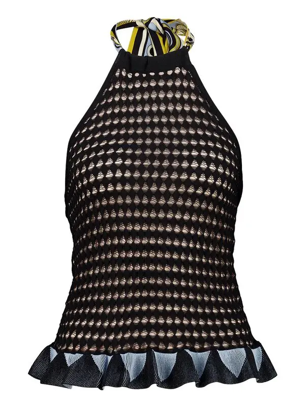 La DoubleJ Viscose Silk Blend Lace Halter Top - Black