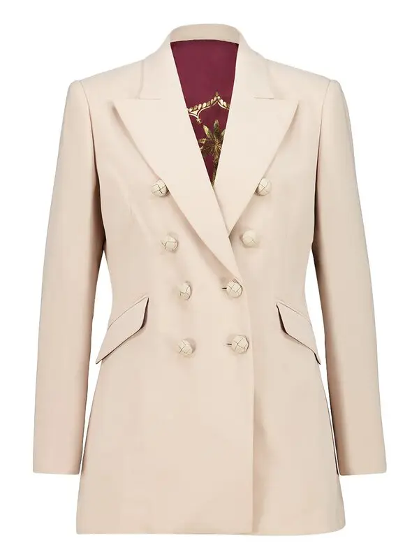 Johanna Ortiz Double-breasted Embroidered Jacket - Beige