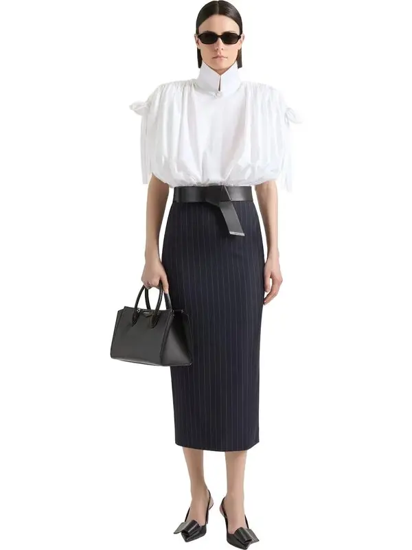 Givenchy Dark Navy Wool Midi Skirt - Blue
