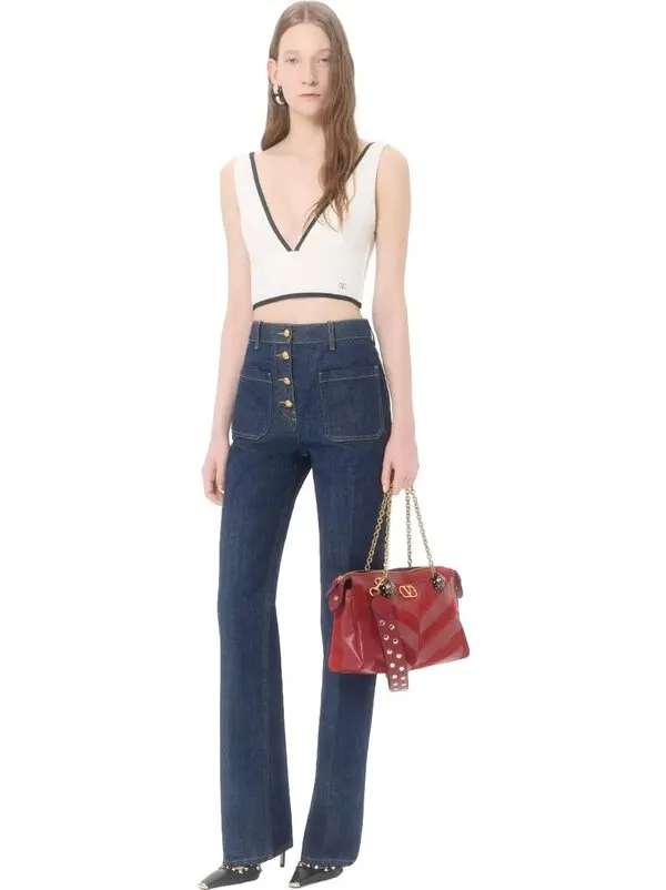 Valentino Garavani Dark Wash Denim Trousers With Logo Buttons - Blue