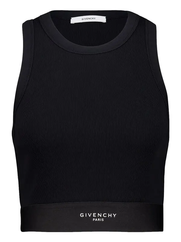 Givenchy Cropped Ribbed Cotton Tank Top - Black