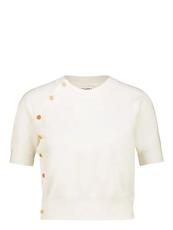 Altuzarra Short Sleeve Knit Sweater With Asymmetrical Button Detail - White