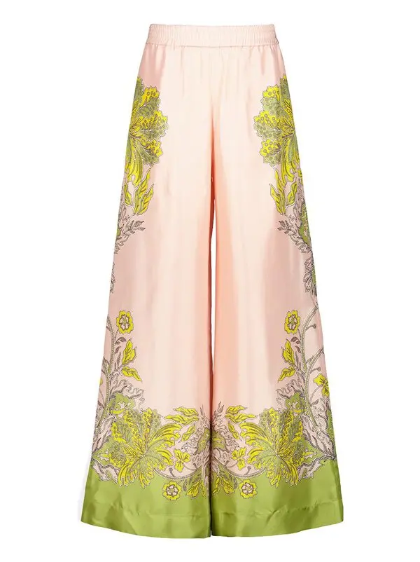 La DoubleJ Swathe Placée Pink Silk Twill Palazzo Pants - Multicolour