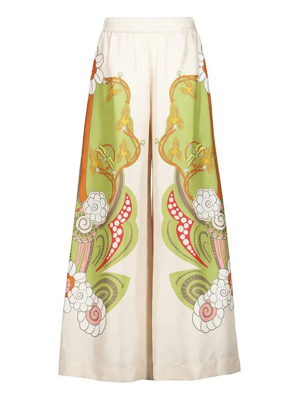 La DoubleJ Date Palms Placée Silk Palazzo Pants - Multicolour