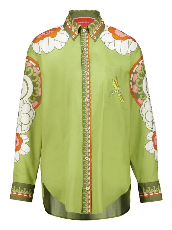La DoubleJ Anemone Ghirlanda Placée Cotton Boyfriend Shirt - Green