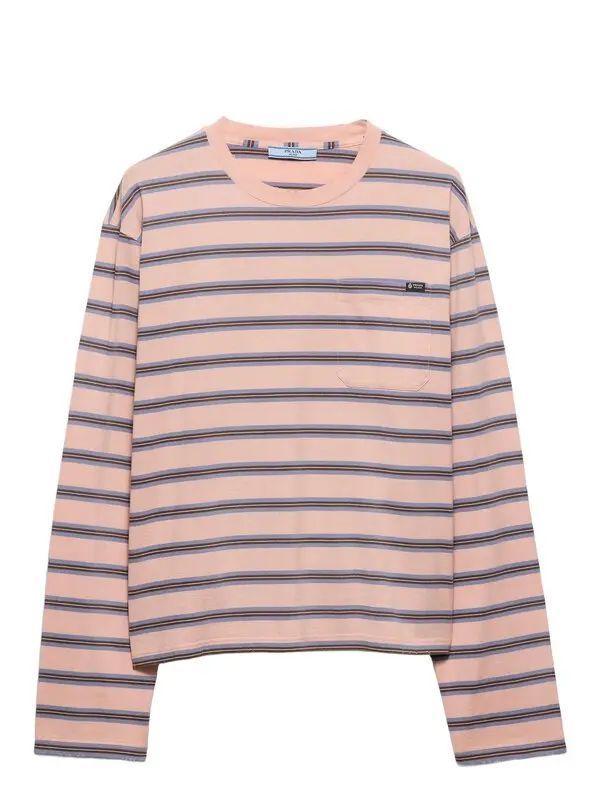 Prada Long-sleeved Striped Cotton Jersey T-shirt - Peach/periwinkle