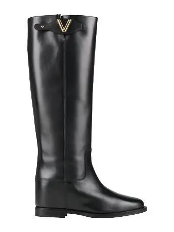 VIA ROMA 15 Leather Riding Boots With Internal Wedge Heel - Black