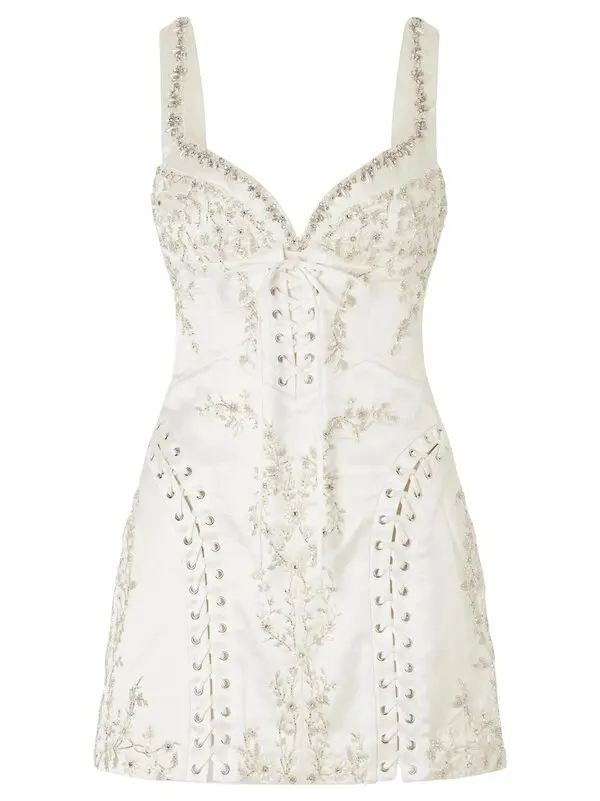 CLIO PEPPIATT Embellished Lace-up Mini Dress - Neutrals