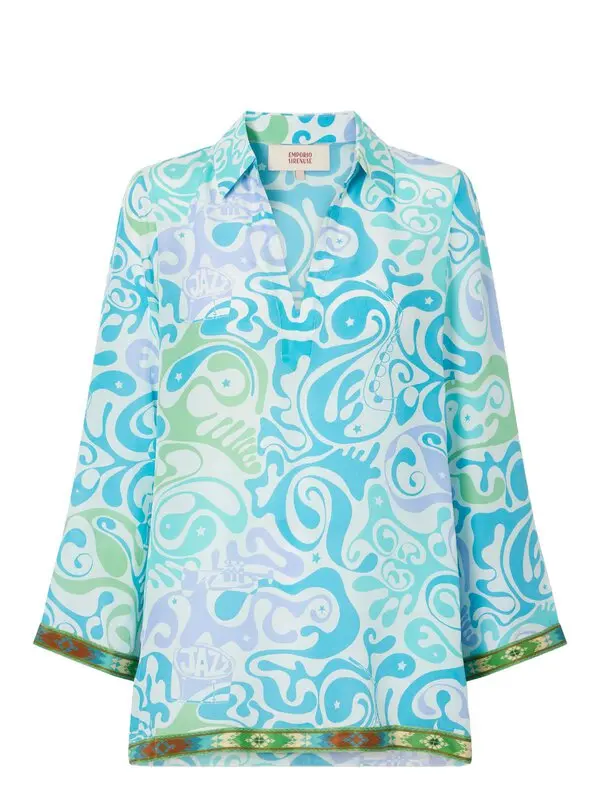 EMPORIO SIRENUSE Jia Printed Silk Shirt - Blue