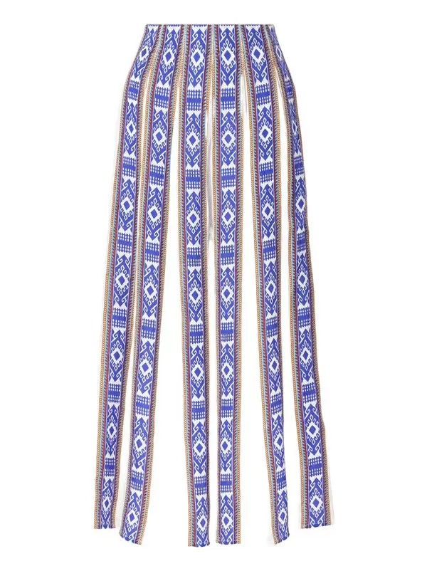 EMPORIO SIRENUSE Aurelia Pleated Printed Linen Midi Skirt - Blue