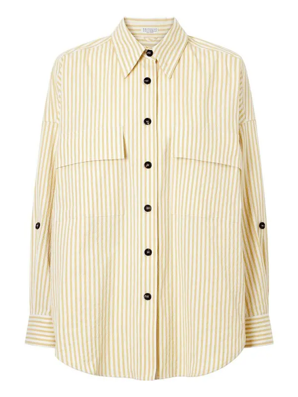Brunello Cucinelli Striped Cotton-blend Shirt - Neutrals
