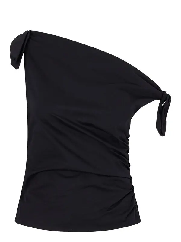 Staud Bellaria Asymmetrical Knot Detail Cotton-blend Poplin Top - Black