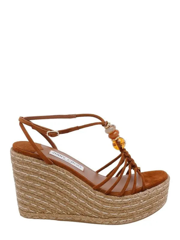 JIMMY CHOO Lemi Suede Leather Wedge Sandals With Adjustable Buckle Closure - Brown