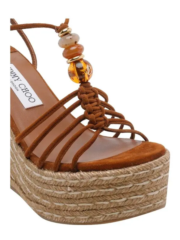 JIMMY CHOO Lemi Suede Leather Wedge Sandals With Adjustable Buckle Closure - Brown