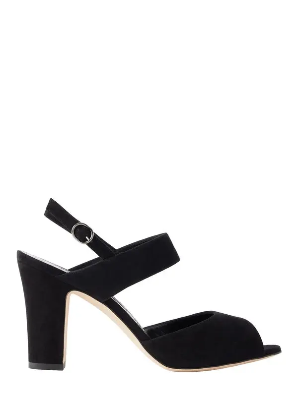 Manolo Blahnik Khiko Suede Slingback Sandals - Black