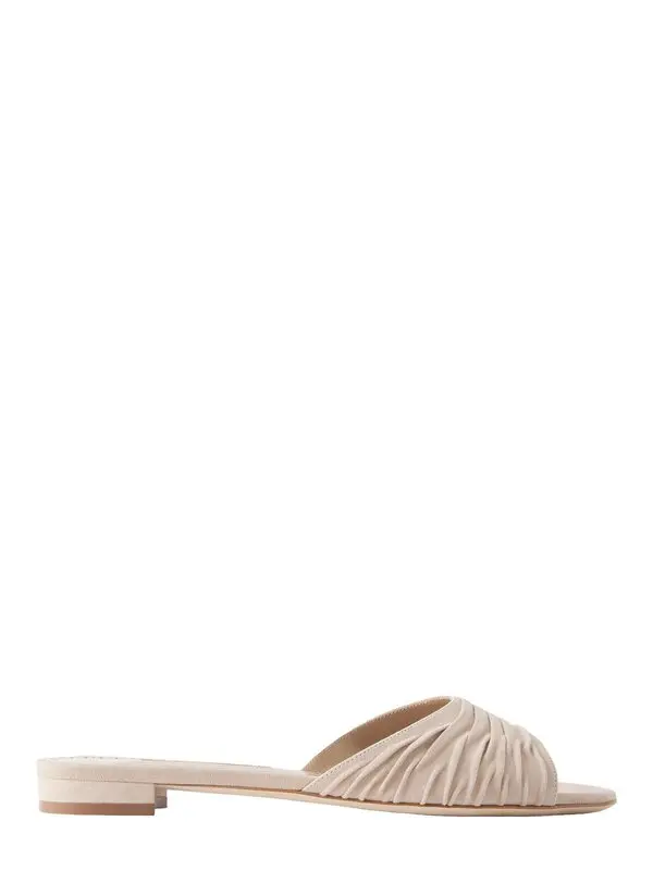 Manolo Blahnik Pirua Pleated Suede Sandals - Neutrals