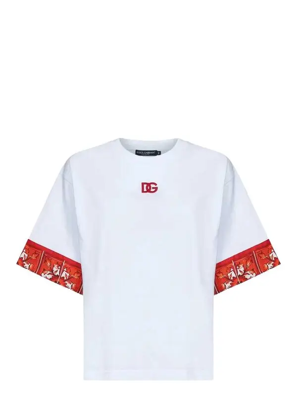 Dolce & Gabbana Embroidered Logo Majolica Print T-shirt - White