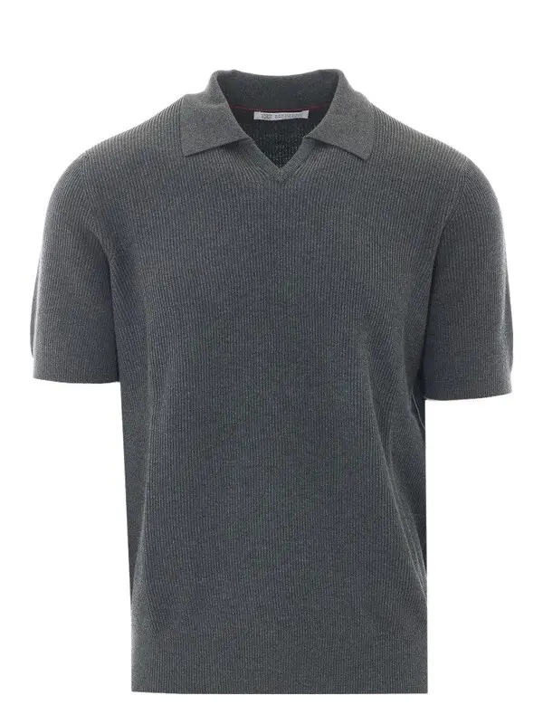 Brunello Cucinelli English Rib Stitch Polo - Gray