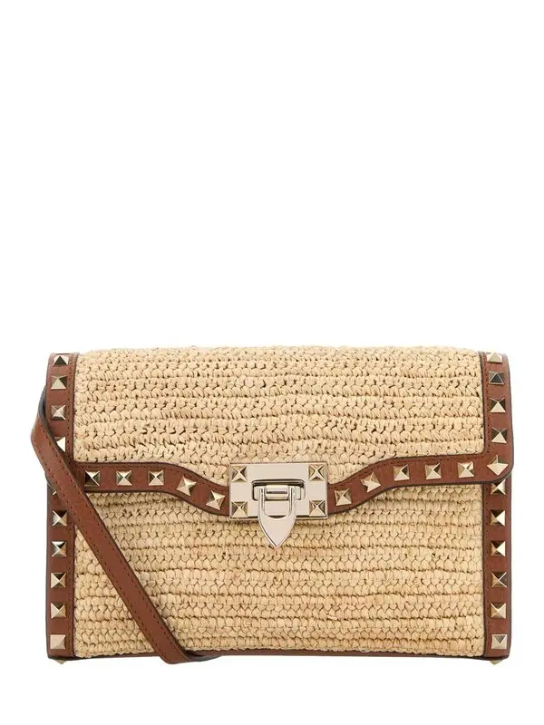 Valentino Garavani Raffia Rockstud Crossbody Bag - Brown