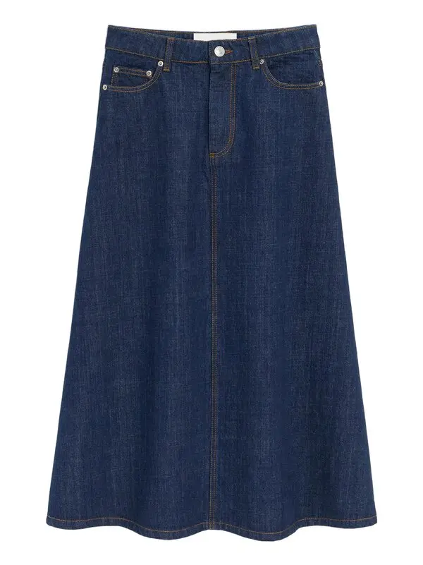 AMI Paris Blue Cotton Long Skirt - Indigo