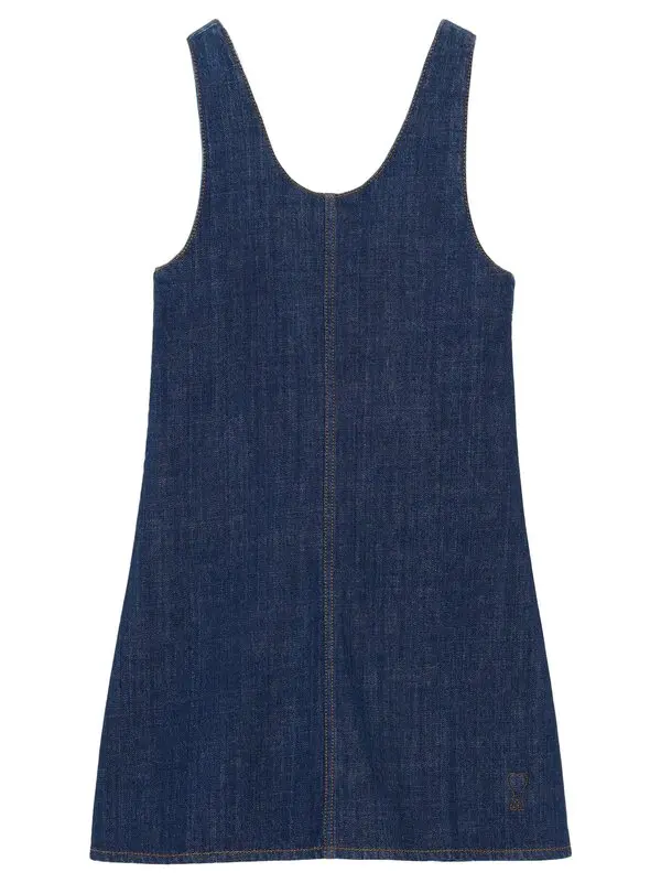 AMI Paris Blue Cotton Short Strapped Dress - Indigo