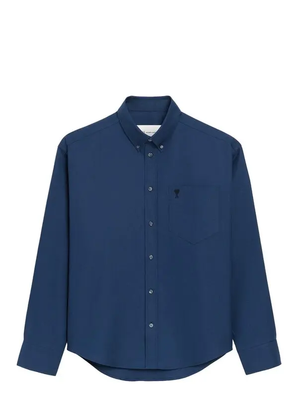 AMI Paris Blue Cotton Boxy Embroidered De Coeur Shirt Blue - Ink
