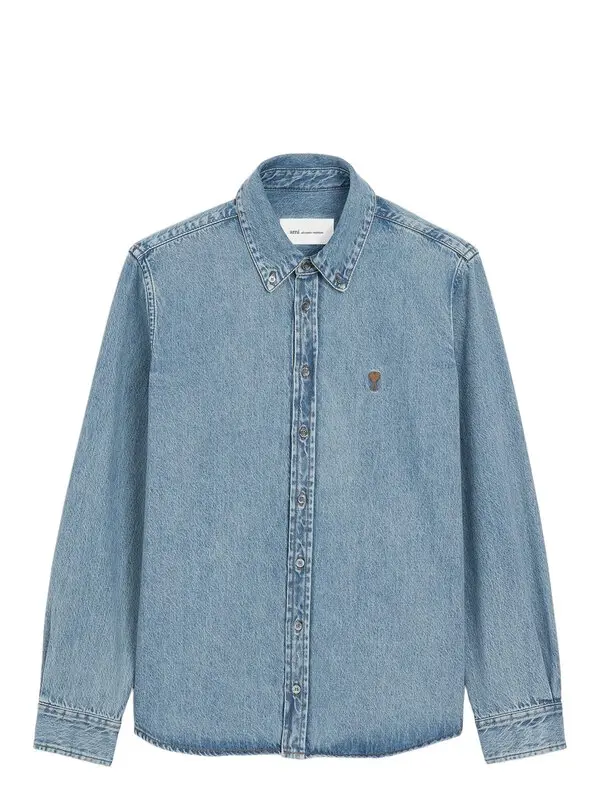 AMI Paris De Coeur Denim Cotton Shirt - Blue