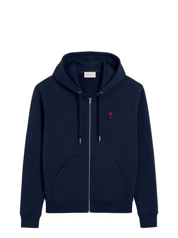 AMI Paris Embroidered Hoodie - Night Blue