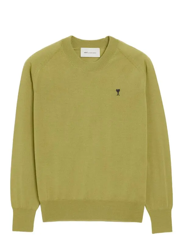 AMI Paris Green Wool Crewneck De Coeur Sweater - Matcha/black