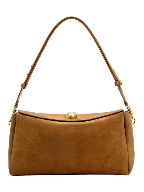 AMI Paris Carrousel Medium Suede Leather Bag - Hazelnut