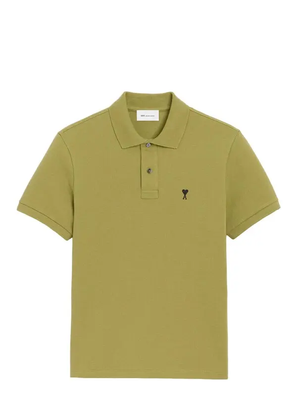 AMI Paris Green Cotton Short Sleeves De Coeur Polo Shirt Green - Matcha