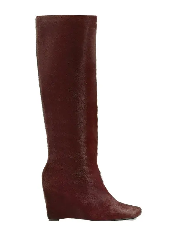 AMI Paris Burgundy Leather Bicolor Knee-high Wedge Boots - Cherry
